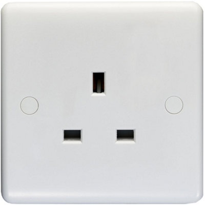 1 Gang Single 13A Unswitched UK Plug Socket - WHITE PLASTIC Wall Power ...
