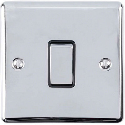 1 Gang Single INTERMEDIATE Light Switch CHROME & Black 10A Metal Rocker ...