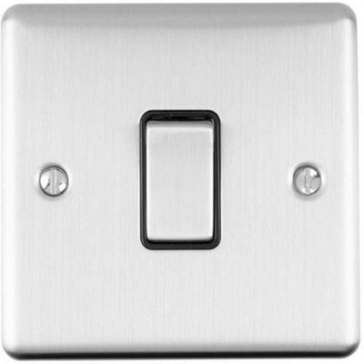 1 Gang Single INTERMEDIATE Light Switch SATIN STEEL & Black 10A Metal ...