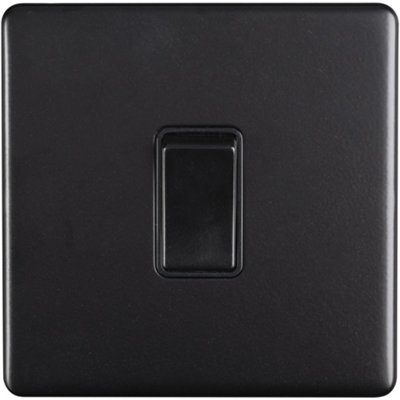 1 Gang Single Light Switch SCREWLESS MATT BLACK 2 Way 10A Metal Rocker ...