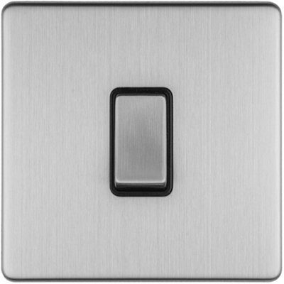 1 Gang Single Light Switch SCREWLESS SATIN STEEL 2 Way 10A Metal Rocker ...
