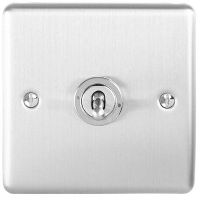 1 Gang Single Retro Toggle Light Switch SATIN STEEL 10A 2 Way Lever ...