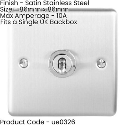 1 Gang Single Retro Toggle Light Switch SATIN STEEL 10A 2 Way Lever ...