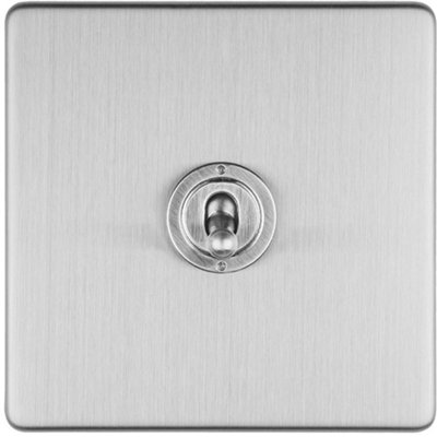 1 Gang Single Retro Toggle Light Switch SCREWLESS SATIN STEEL 10A 2 Way ...
