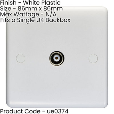 1 Gang Single TV Aerial Wall Face Plate - WHITE Female Coaxial Socket ...