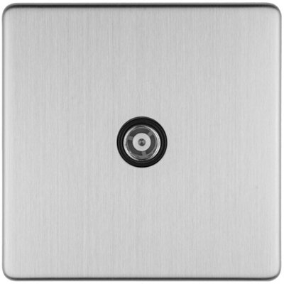 1 Gang Single TV Coaxial Aerial Socket SCREWLESS SATIN STEEL Female ...