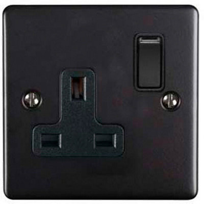 1 Gang Single UK Plug Socket MATT BLACK 13A Switched Mains Wall Power ...
