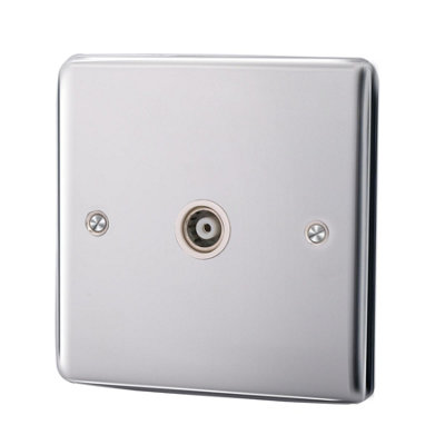 1 Gang TV Socket Outlet Isolated Coaxial - Brushed Steel