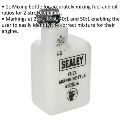 1 Litre 2-Stroke Petrol Fuel Mixing Bottle with Ratio Markings for ...