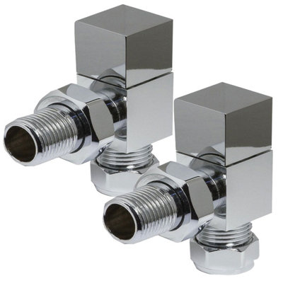1 Pair Cube Square Modern Chrome Radiator Towel Rail Valves Angled ...