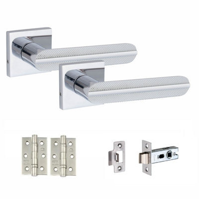 1 Pair Modern Lima Design Polished Chrome Premium Door Handles Square ...