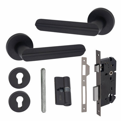 1 Pair Modern Lima Euro Lock Internal Door Handles, 70mm Key & Key ...