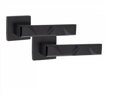1 Pair Modern Nova Design Matt Black Premium Door Handles Square Rose ...