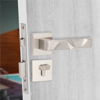 1 Pair Modern Nova Euro Lock Door Handles 70mm Thumbturn Barrell Satin ...