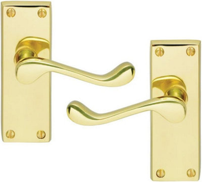 1 Pair of Polished Brass Finish Victorian Scroll Door Handles 120mm x 42mm