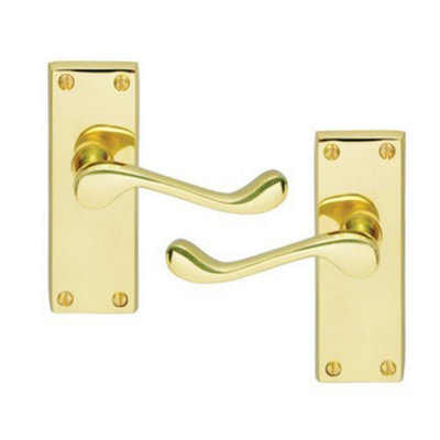 1 Pair Victorian Design Scroll Door Handles Polished Brass Finish Lever ...