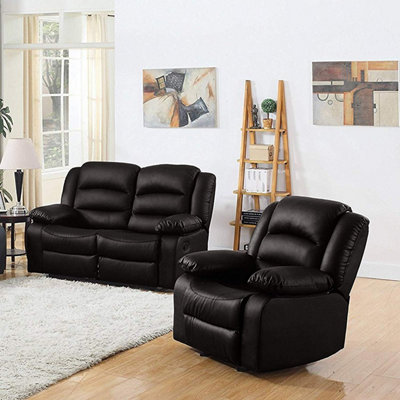 1 Seat 2 Seat Set Black Recliner Sofa Leather bonded Reclining Lazy boy Sofa Suite Sofas Chair D Pro T Homeware