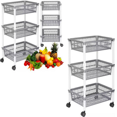 1 Set (3 Tier) Vegetable Trolley Baskets On Wheels For Home, Kitchen ...