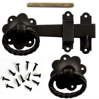 1 Set Gate Ring Black Finish Twisted Latch Catch Metal for Outdoor ...