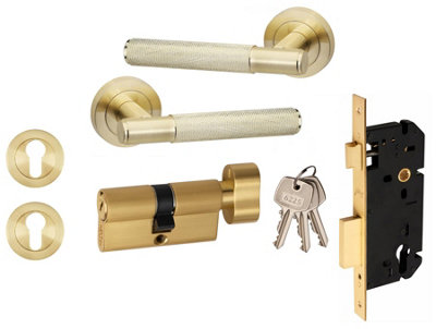1 Set Knurled T-Bar Euro Lock Internal Door Handle Set Thumbturn Key ...