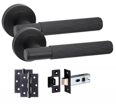1 Set Knurled T-Bar Internal Door Handles with Latch and Hinges Matt ...
