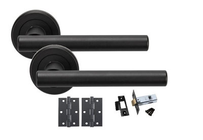 1 Set Straight T-Bar Matt Black Finish Internal Door Handles On Rose ...
