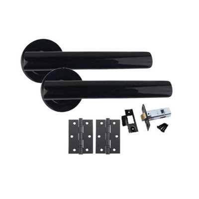 1 Set T-Bar Door Handles Metallic Black Finish Round Rose with Hinges ...