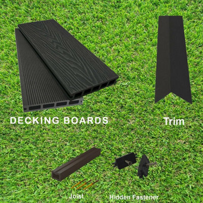 1 sqm Black complete decking set decking boards trims