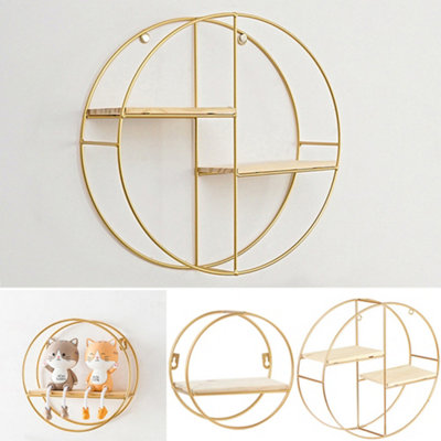 1 Tier Golden Iron Circle Hanging Storage Shelving Floating Circular ...
