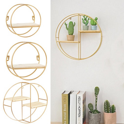 1 Tier Golden Iron Circle Hanging Storage Shelving Floating Circular ...