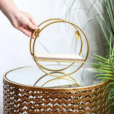 1 Tier Golden Iron Circle Hanging Storage Shelving Floating Circular ...