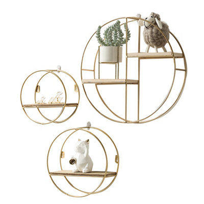 1 Tier Golden Iron Circle Hanging Storage Shelving Floating Circular ...