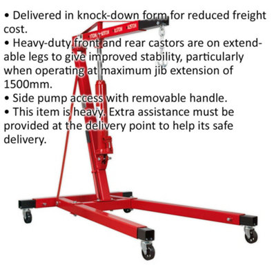 1 Tonne Long Reach Engine Crane with Extendable Legs and Heavy-Duty ...