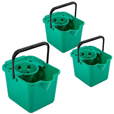 1 x 12 Litre Strong Plastic Green Mop Bucket Complete With Pouring Lip ...