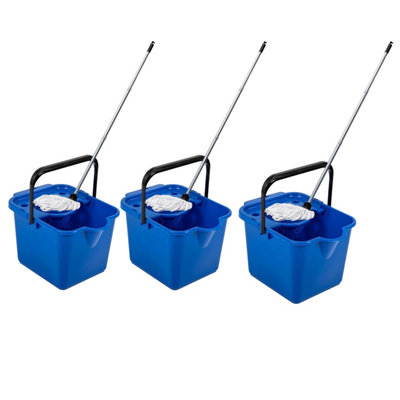 1 x 12L Blue Cotton Mop & Bucket Set With Pouring Lip For Cleaning ...