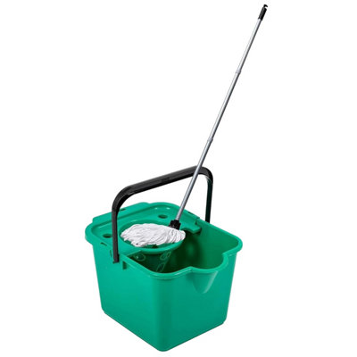 1 x 12L Green Cotton Mop & Bucket Set With Pouring Lip For Cleaning ...