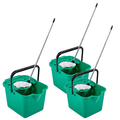 1 x 12L Green Cotton Mop & Bucket Set With Pouring Lip For Cleaning ...