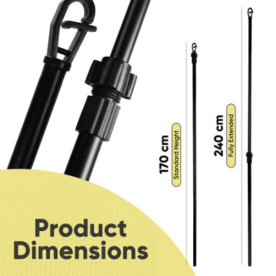 1 x 3 Part Washing Line Prop Pole - BLACK
