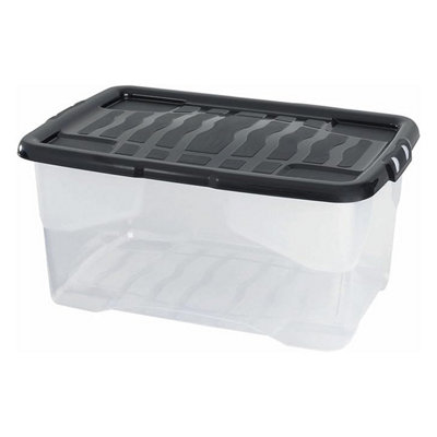 1 x 42 Litres Clear Transparent Base Curve Storage Container With Black ...