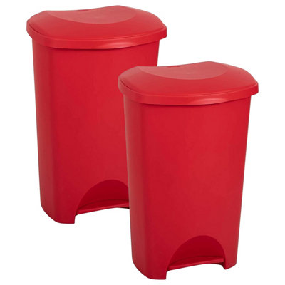 1 x 50L Red Hard Wearing Home Office Plastic Waste Rubbish Bin With Lid