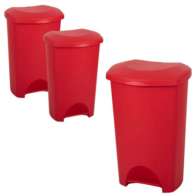 1 x 50L Red Hard Wearing Home Office Plastic Waste Rubbish Bin With Lid