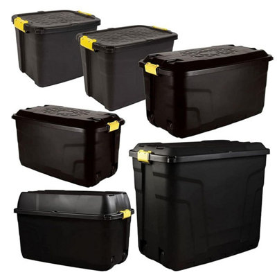 1 x 75L Strong Black Heavy Duty Indoor Outdoor Storage Trunk With ...