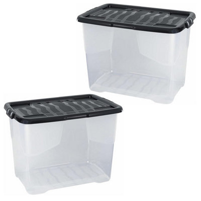 1 x 80 Litres Clear Transparent Base Curve Storage Container With Black ...