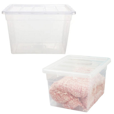1 x 96L Clear Plastic Home Office Storage Containers Complete With Lids ...