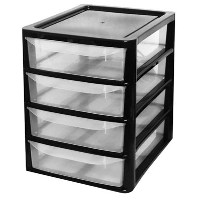 1 x Black A4 Plastic 4 Drawer Storage Tower Unit Desktop Cabinet For ...