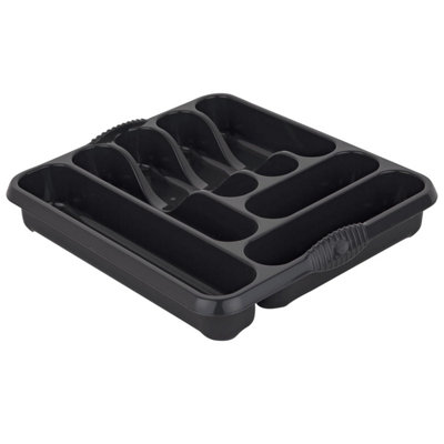 1 x Black Large 7 Compartment Cutlery Tray Rack Holder For Drawer ...