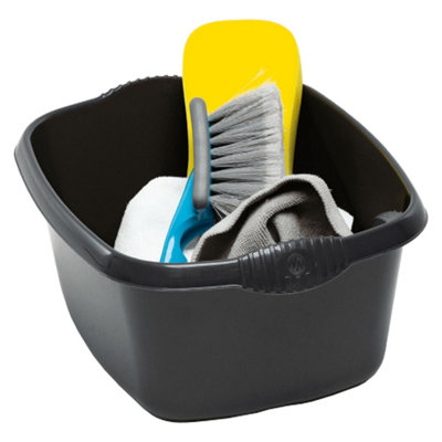 1 x Black Multipurpose Rectangular High Gloss Plastic Washing Up Bowl