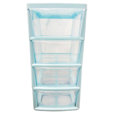 1 x Blue 4 Tier Home Office School Clear Plastic Storage Unit Perfect ...