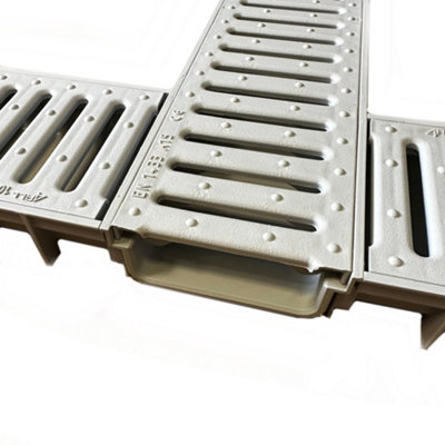 1 x Grey Ultra Low Profile Shallow Flow Drain Plastic Grating 50mm Deep x 1m Length
