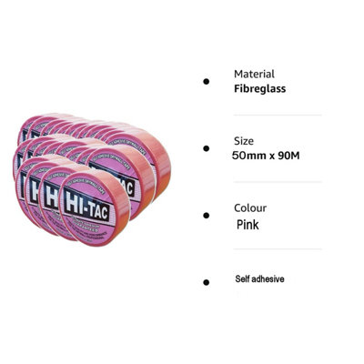 1 x Hi-Tac Self Adhesive Drywall Pink Scrim Tape 50mm x 90M Drywall ...